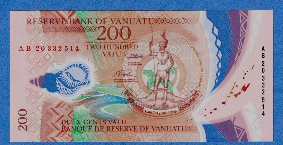 Vanuatu 200 Vatu 2020 P12 UNC Polymer Banknote - Melanesian Chief ...