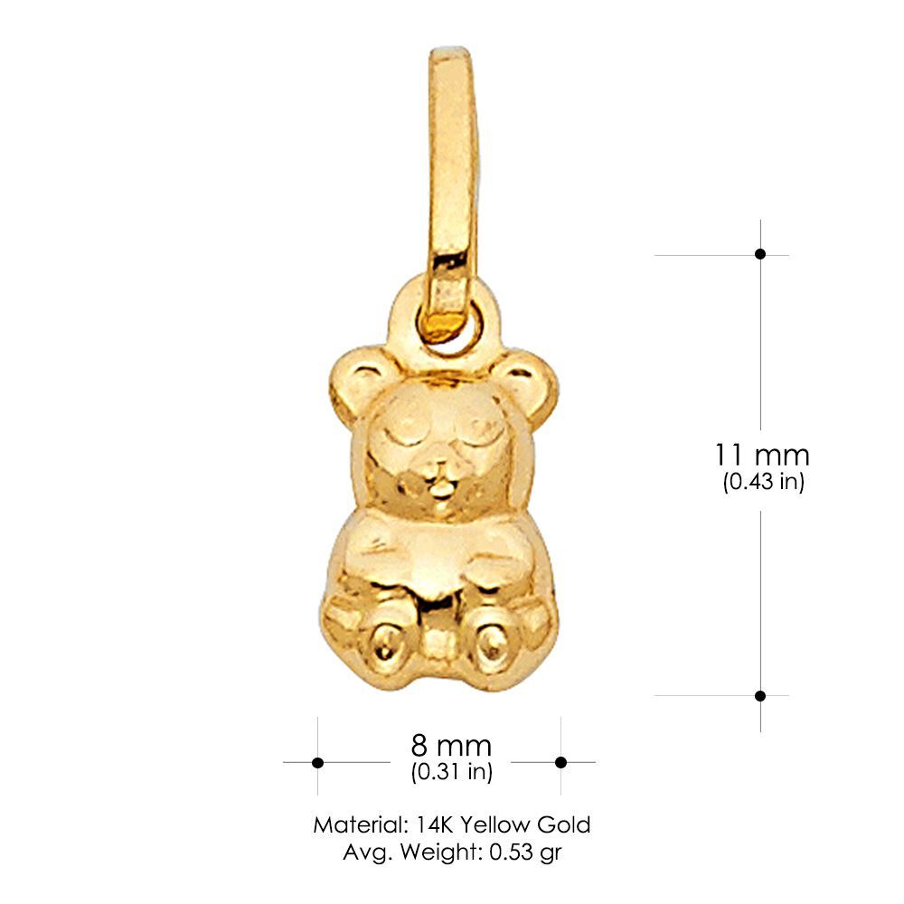 14K Yellow Gold Small Bear Charm Pendant & 1.2mm Flat Open Wheat Chain ...