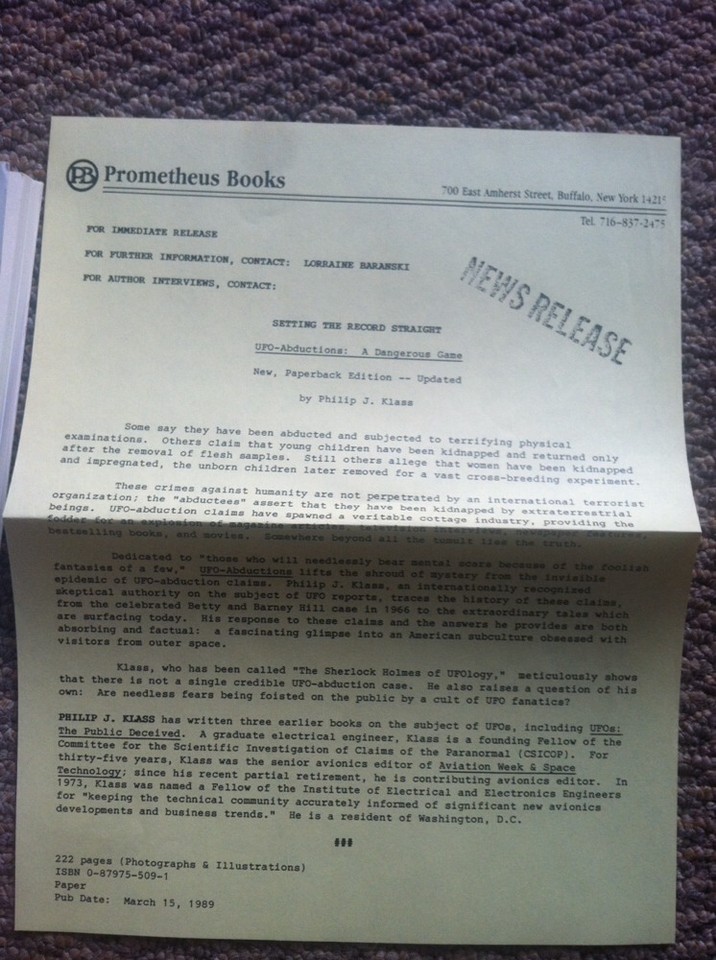 UFO Abductions : A Dangerous Game by Philip J. Klass (1989, Paperback ...