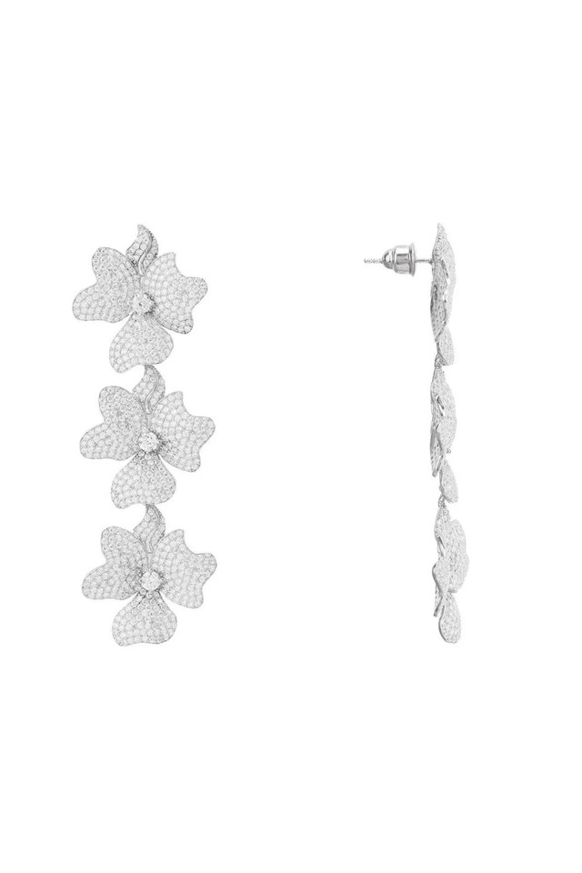 925 Sterling Silver Jasmine Flower Triple Drop Stud Earrings White ...