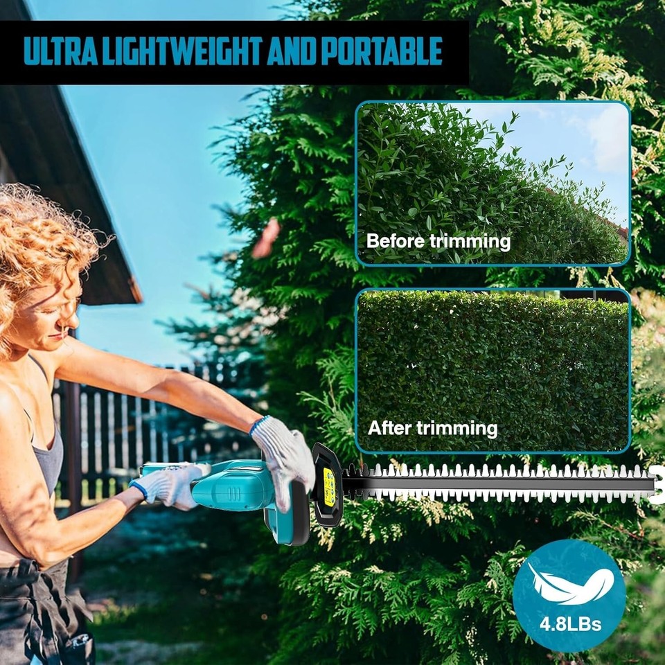 Cordless Hedge Trimmer for 18V Makita Battery, Electric Bush Trimmer 22 ...