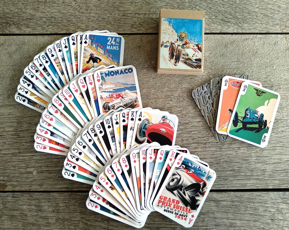 Playing Cards (Poker Deck 54 Cards) Vintage Car Racing Travel Posters ...