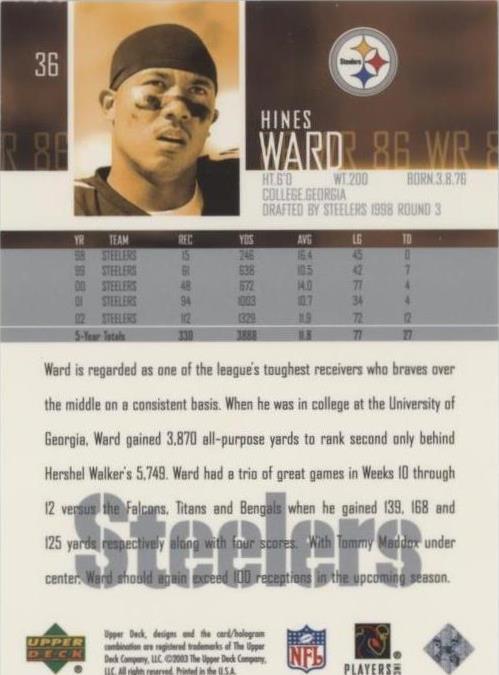 2003 Upper Deck Hines Ward #36 for sale | eBay