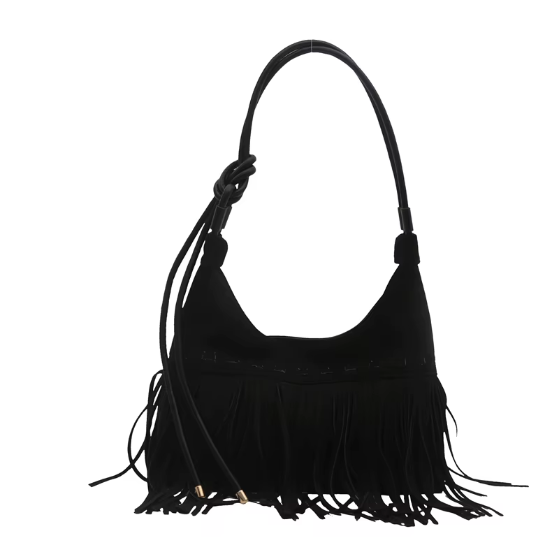 Vintage Fringe Shoulder Bag Fashion Suede Slouchy Bag Trendy Tassel ...