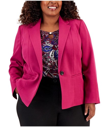 Kasper Womens Crepe One Button Blazer Jacket, Pink, Plus Size, 24W ...