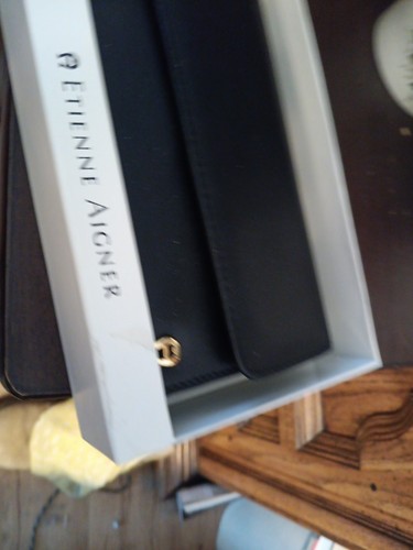 New Etienne Aigner Black Leather Clutch Wallet Trifold Kiss Lock with ...