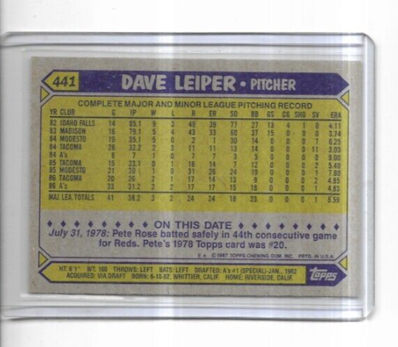 1987 Topps #441 Dave Leiper Oakland Athletics | eBay