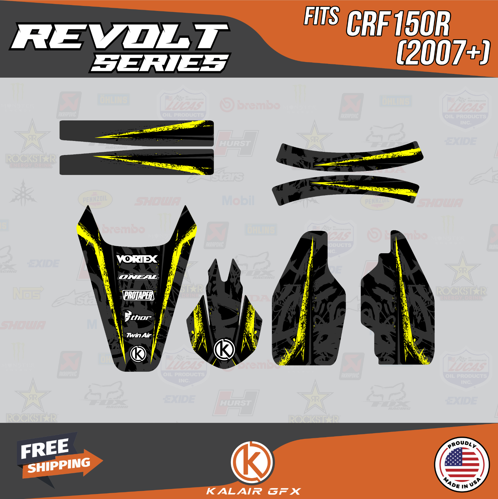 Graphics Kit for Honda CRF150R (2007-2023) CRF 150R Revolt Series ...
