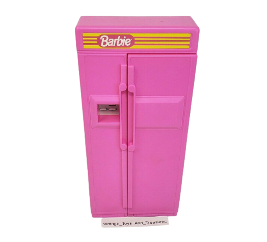 VINTAGE 1990 MATTEL BARBIE DOLL PINK FRIDGE REFRIGERATOR FROM KITCHEN ...