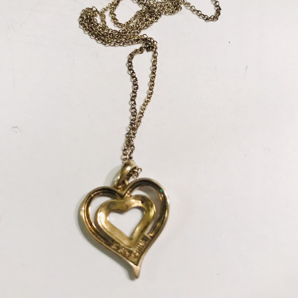 Sterling Silver Necklace Gold Overlay 2-Tone Heart Charm Chain Necklace ...