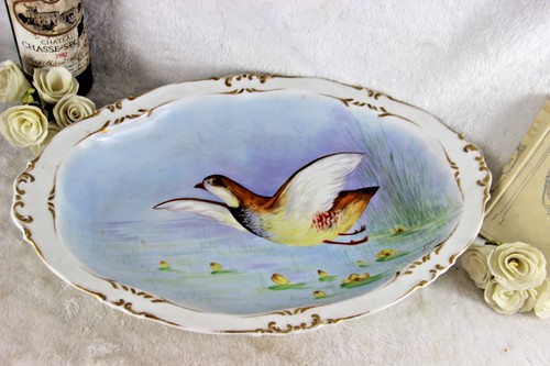 LArge French limoges marked porcelain bird pheasant tableware plate ...