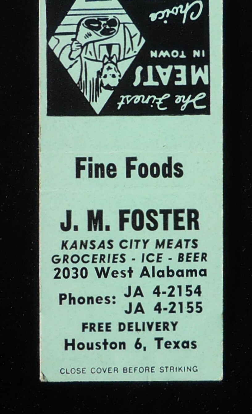 1950s J. M. Foster Kansas City Meats Groceries Ice Beer W. Alabama ...