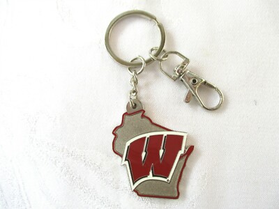 WISCONSIN BADGERS Heavyweight Metal State Shaped KEY CHAIN RING #06 ...