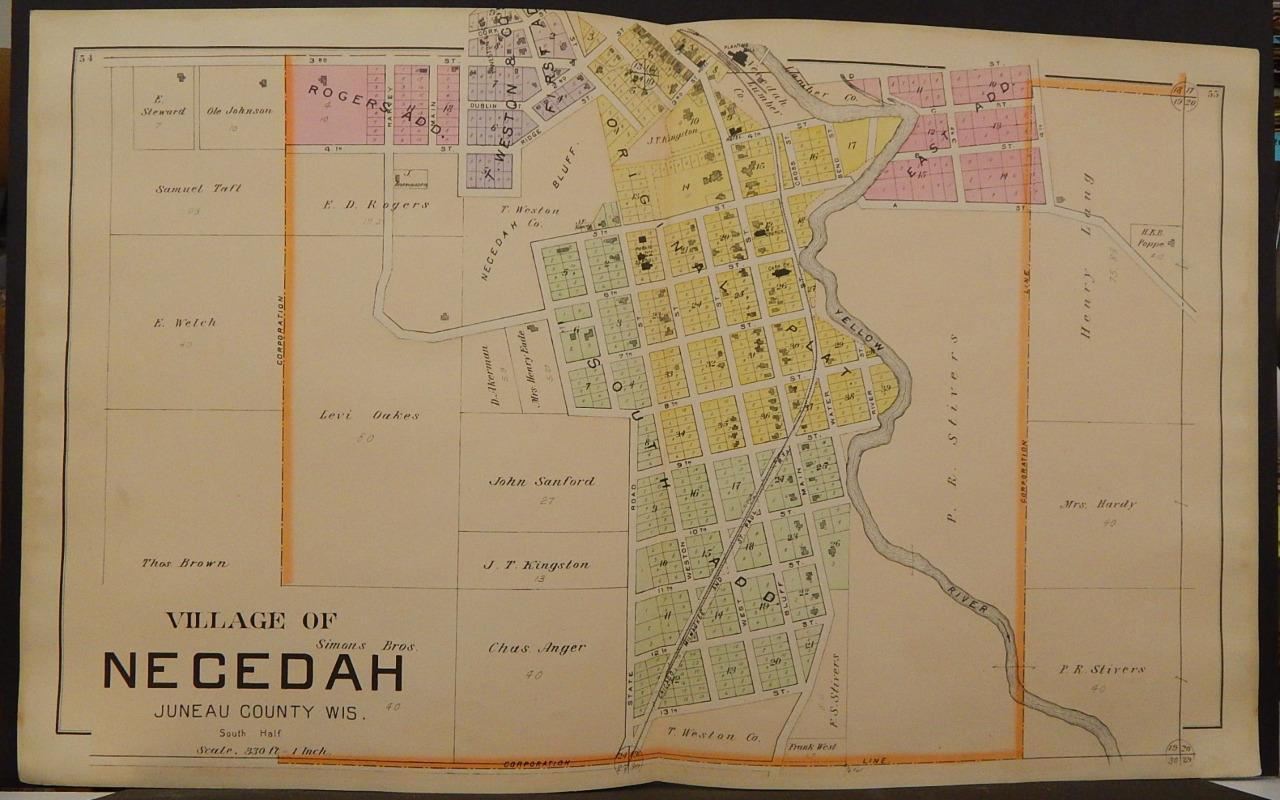 Wisconsin Juneau County Map Necedah 1898 2-Double Pages Y10#78 | eBay