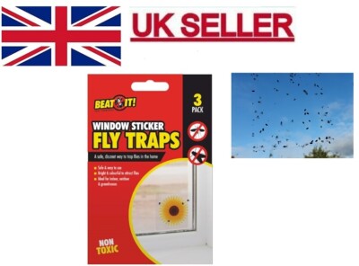 🔥3 x Fly Traps Fly Killer Sunflower Window Sticker Trap Stickers Insect ...