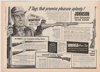 Vintage Ad: "Johnson Semi-Automatic Rifles." 1953 Print Ad. Winfield ...