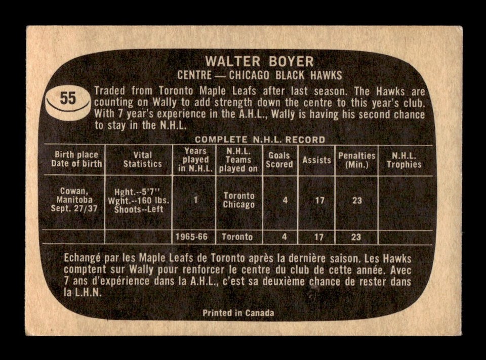 1966-67 TOPPS # 55 WALTER BOYER 26841 | eBay