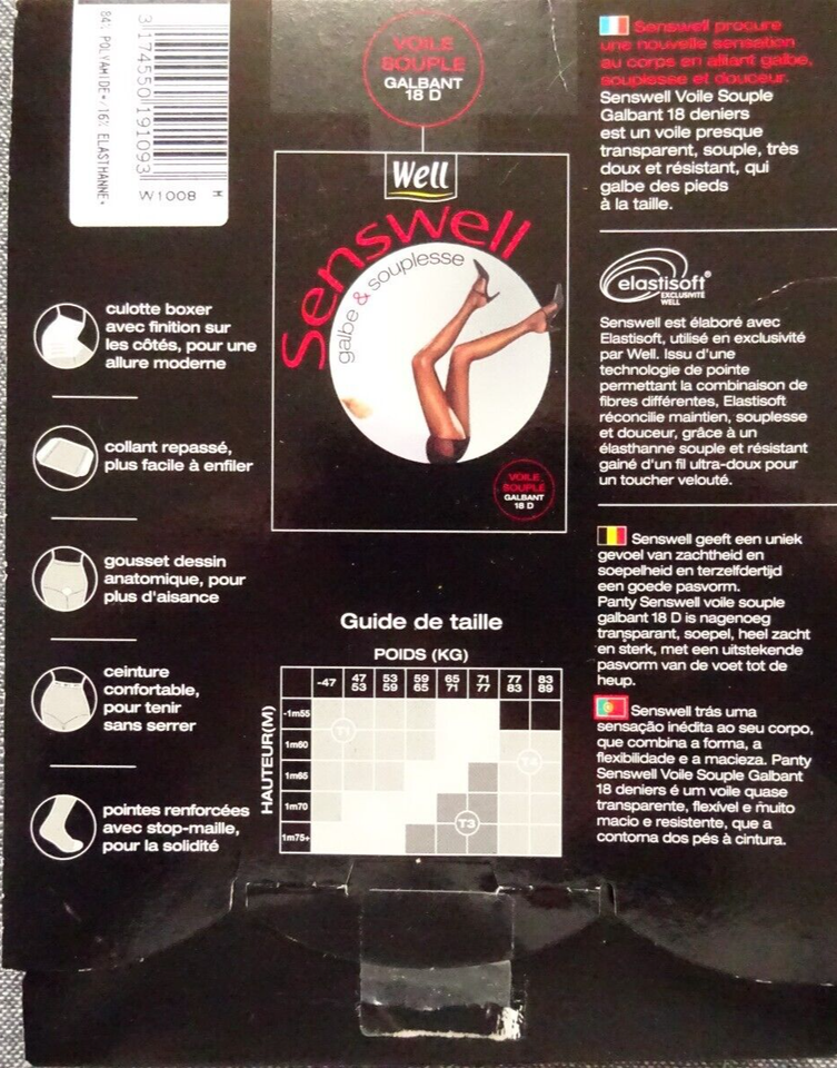 Collant WELL Sensxell Galbe E Souplesse 18D Taglia 1 FR36/38 UK8.5 USA ...