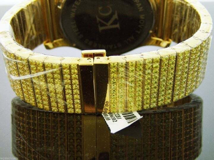 Mens quartz Techno Com Kc 54mm yellow Simulated Diamond Watch yellow ...