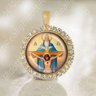 HOLY TRINITY Gold Tone Pendant. Holy Spirit, Eucharist and Father ...
