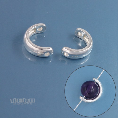 2 Solid Sterling Silver C-Shaped Round Bead Frame Spacer ap. 8mm x 12mm ...