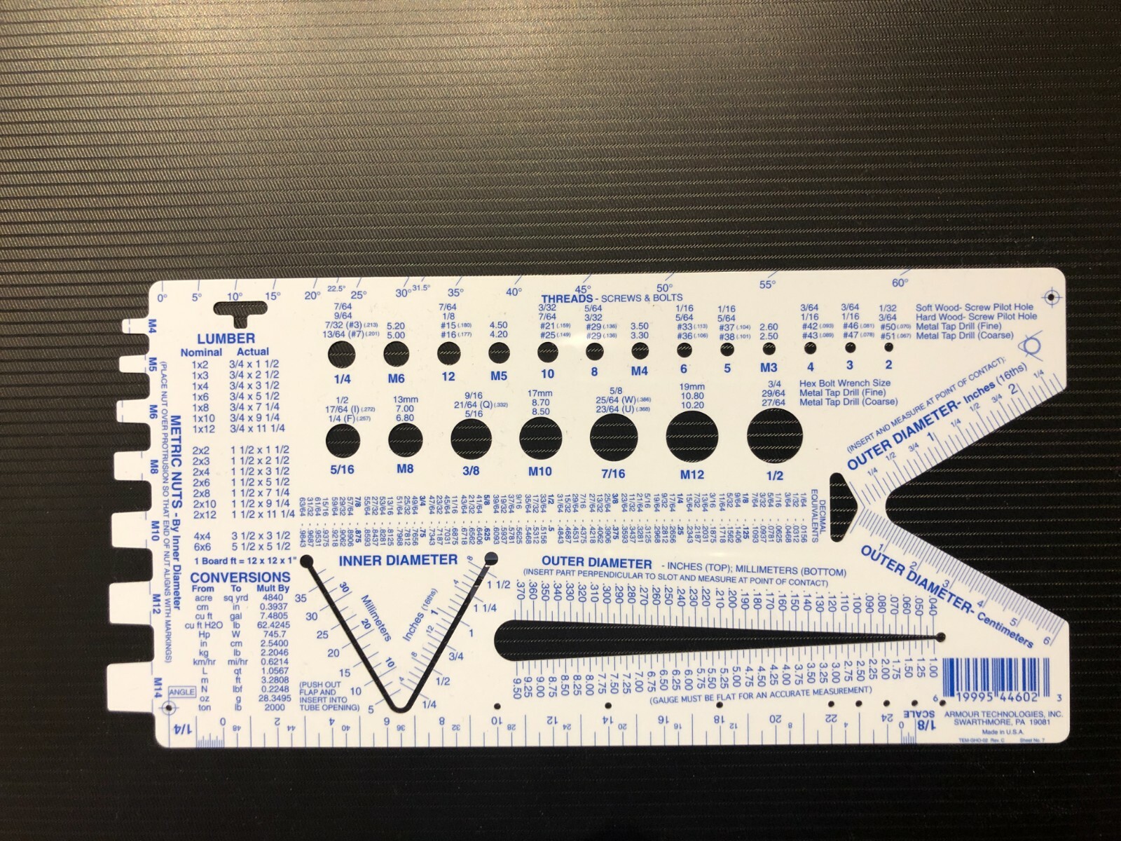 GAGE-IT Hardware Gauge Measuring Tool for Pipe Threads Wire Drills ...