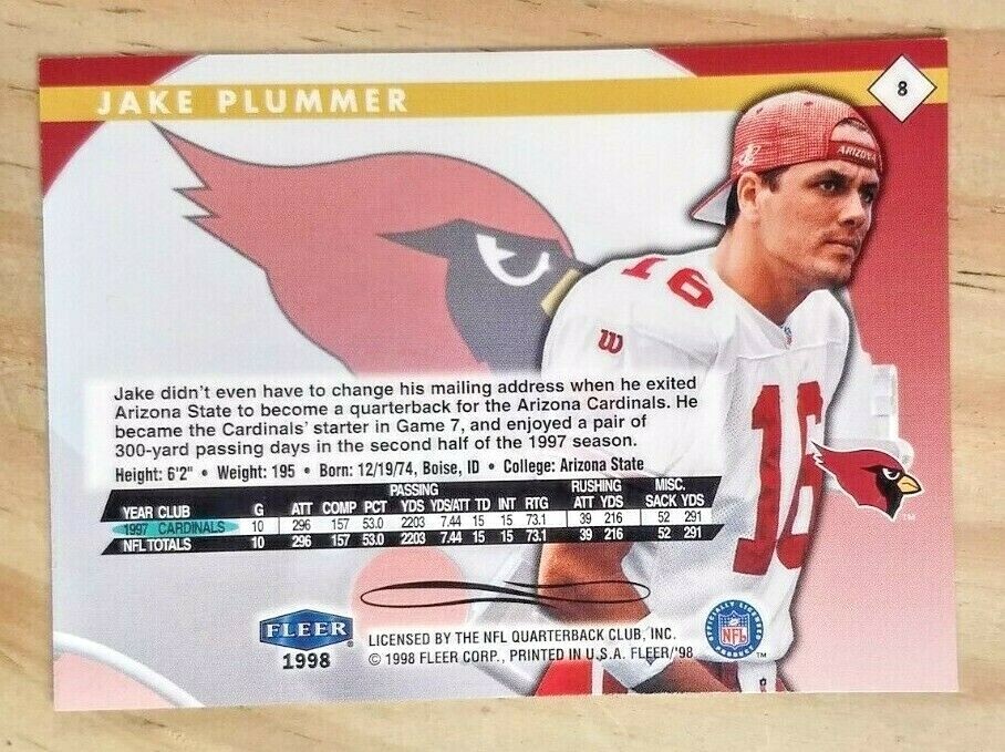 1998 FLEER TRADITIONS JAKE PLUMMER ROOKIE CARD#8 NM-MT ARIZONA ST CARDS ...