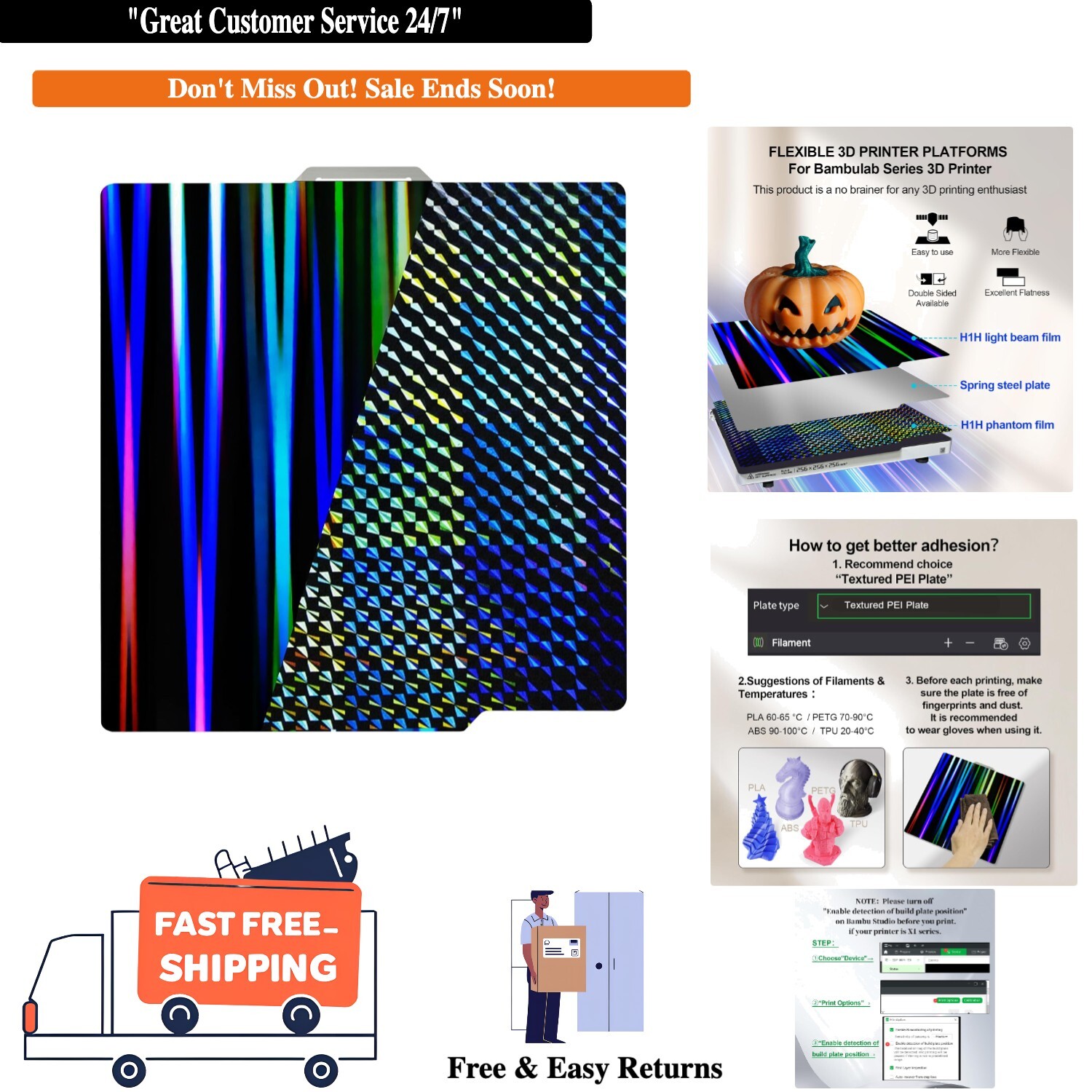 Premium H1H 3D Printing Plate, 257x257mm - Excellent Adhesion & Easy ...