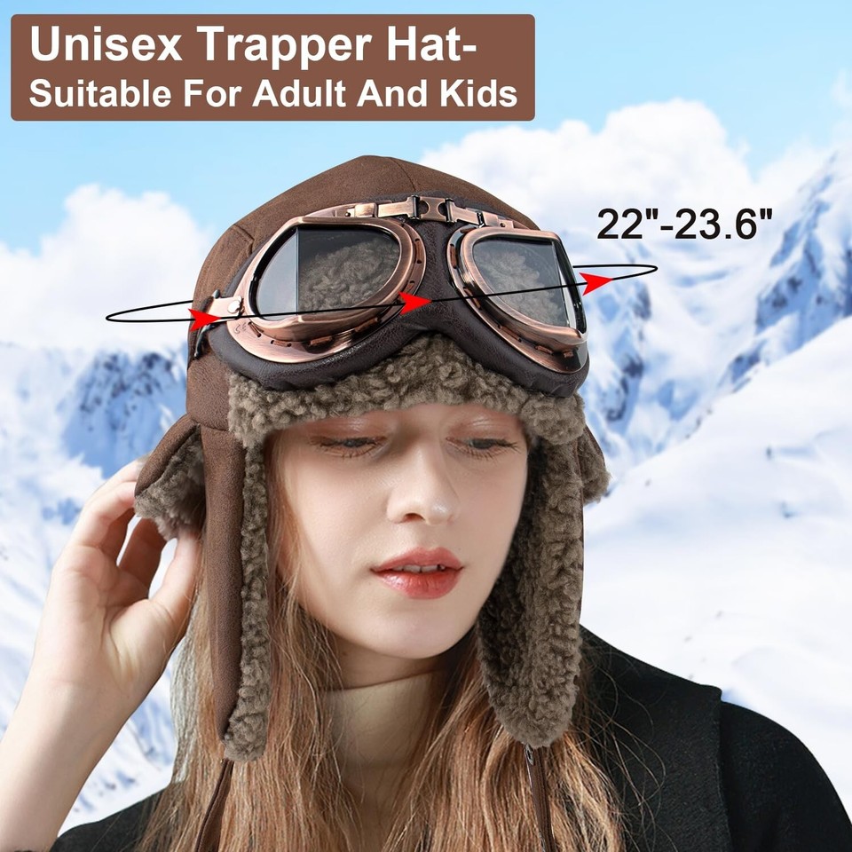 Peicees Aviator Hat and Goggles for Adult Kids Vintage Pilot Hat ...