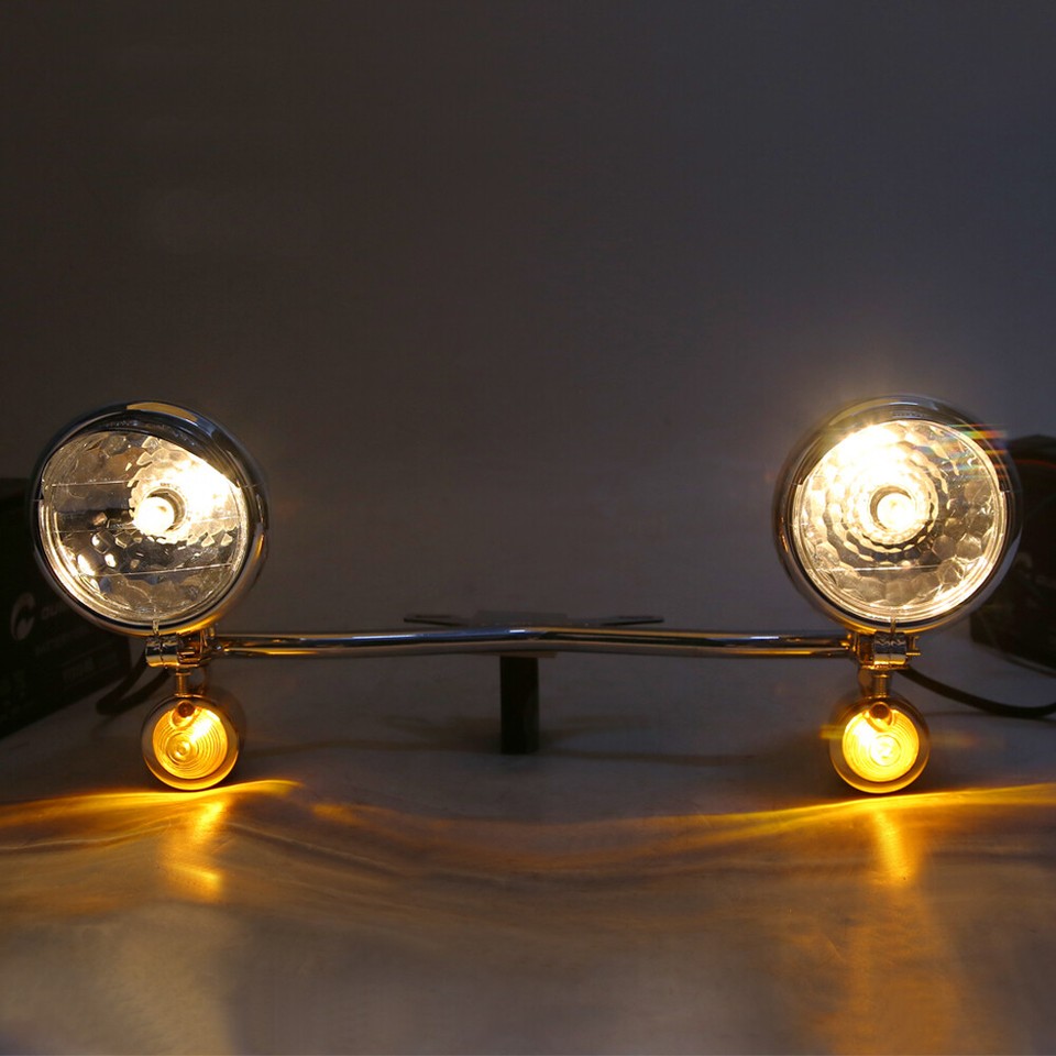 Fog Passing Light Bar w/ Turn Signal Lamp For Harley Road King Softail ...