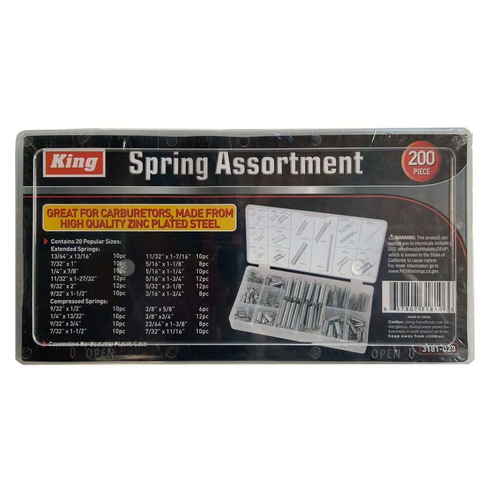 200pc Spring Assortment Set Zinc Plated Steel Compression & Extension ...