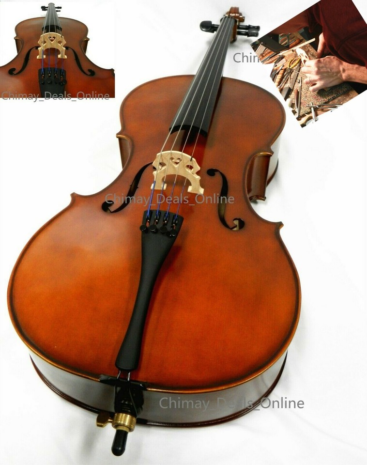 New Solid Wood Cello 1/2 Size, Good Set-up +Prelude Strings + Bow + Bag ...