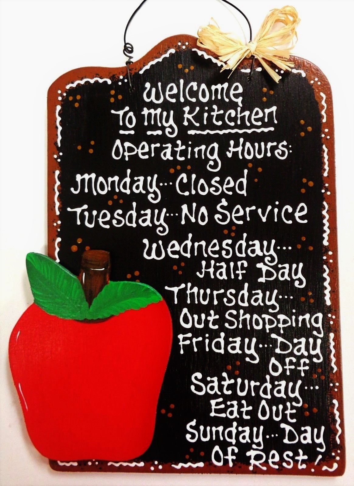 APPLE Kitchen Operating Hours SIGN Wall Art Fruit Hanger PLAQUE Country ...