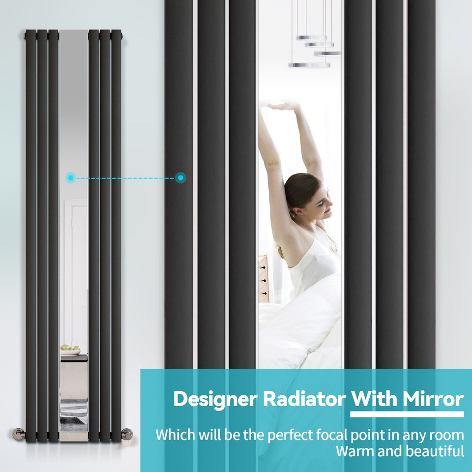 Anthracite Mirror Radiator Vertical 1800x500 Single Oval Column With ...