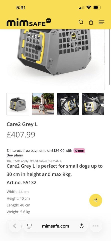 MIMsafe Care 2 Small Dog Pet Travel Carrier Crash Tested Variocage Grey ...