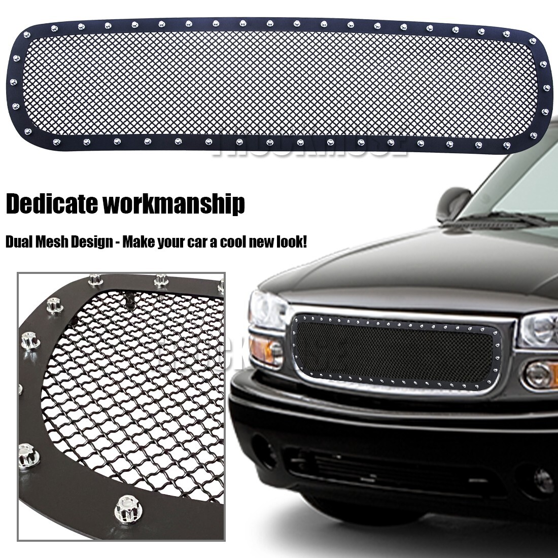 Fits 2001-2006 GMC Yukon/Denali 2002-2006 Sierra Grille Rivet Black ...