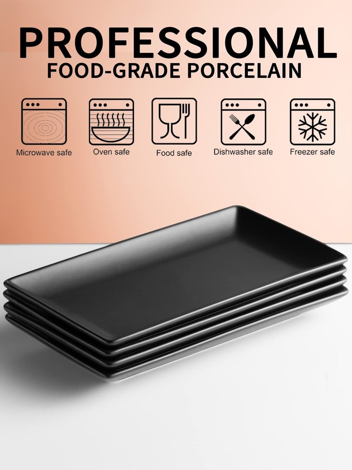 Black Serving Platter Set Of 4 Porcelain Serving Plates Rectangular ...