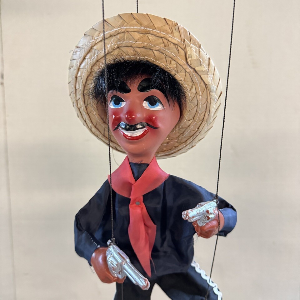 Vintage Marionette Puppets Mexican Bandito Pistol Hat String Doll | eBay