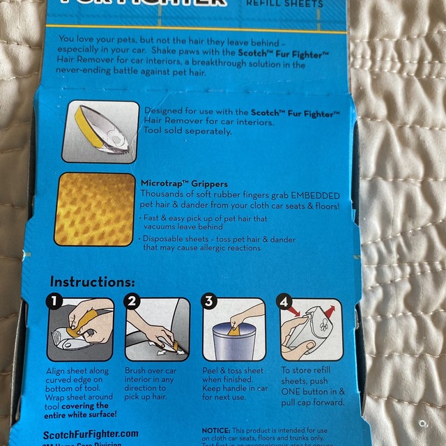 3m Scotch Fur Fighter Hair Remover for Upholstery 8 Refill Sheets for ...