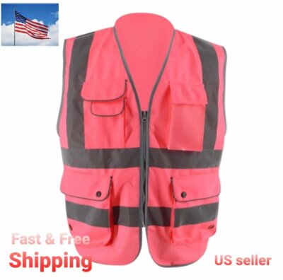 Pink Safety Vest Hi Vis Viz Vest High Visibility Waistcoat Reflective ...