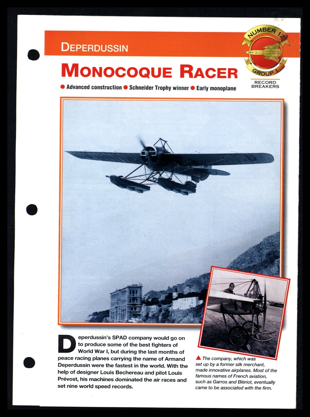 "MONOCOQUE RACER" Aircraft of World Spec Sheet Record Breaker 1.12 | eBay