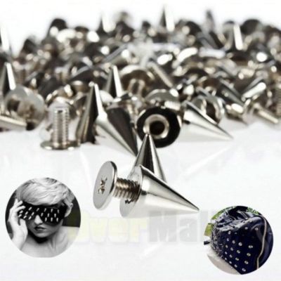 100x 10mm Silver Spots Cone Screw Metal Studs Leathercraft Rivet Bullet ...