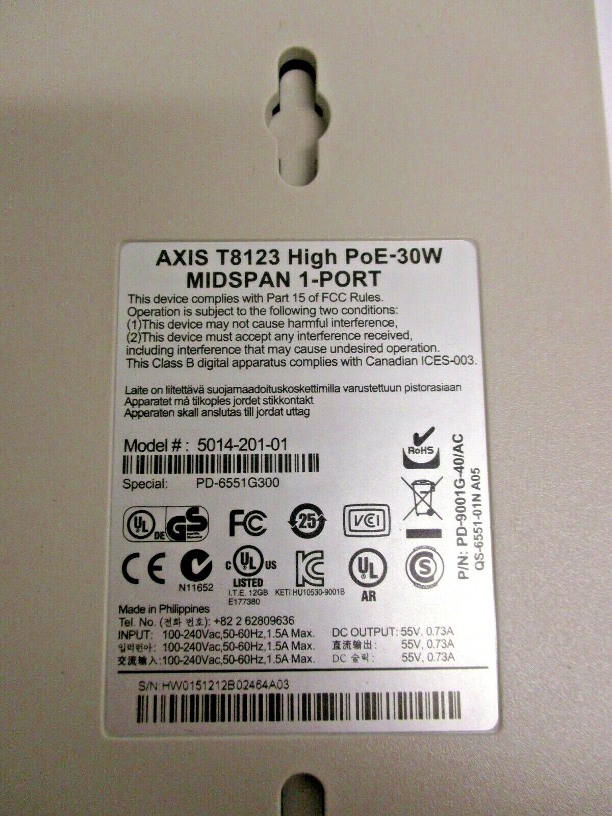 AXIS, T8123 POE 30W MIDSPAN IP, 5014-204, HIGH POWER OVER ETHERNET ...