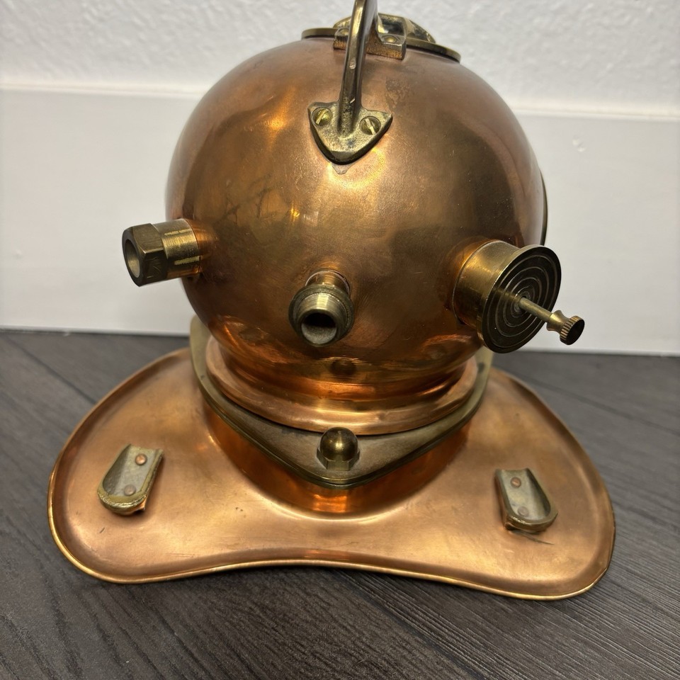Scuba Diver Helmet Copper Brass Glass Ports Nautical Decor 7" Desk ...