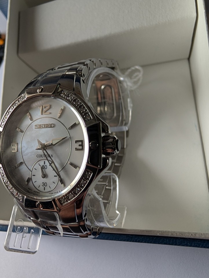 SEIKO COUTURA LADIES SS WATCH *NEW* SRKZ91 Mother Of Pearl Dial Check ...