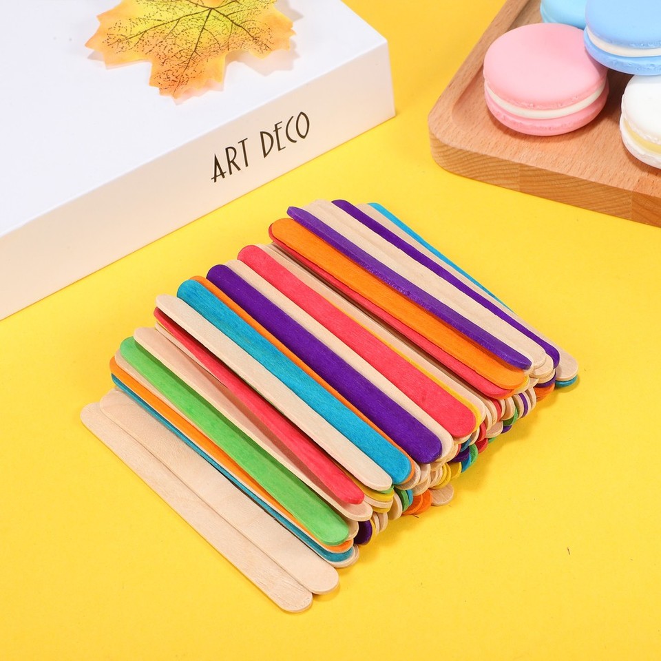 100Pcs Wood Sticks Colored Wooden Craft Sticks Waxing Sticks for DIY ...
