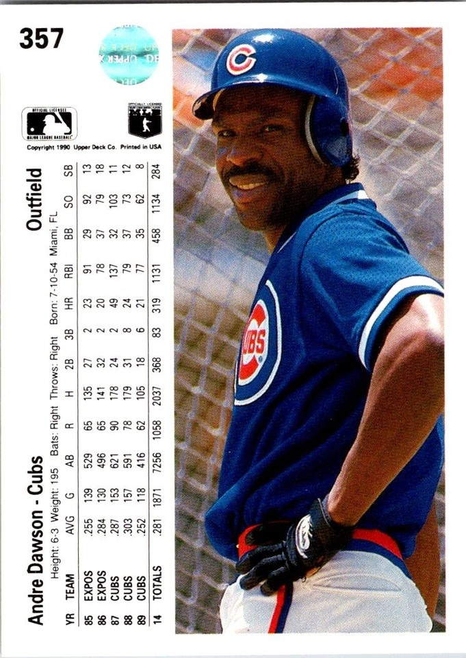 1990 Upper Deck Andre Dawson #357 Chicago Cubs Baseball Card | eBay