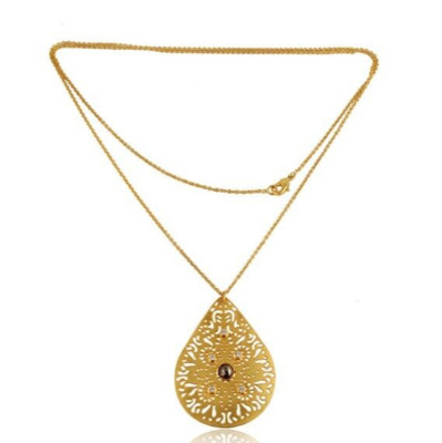 Filigree Design Pendent Necklace With Pyrite & CZ 31 Inch Gold Plated ...