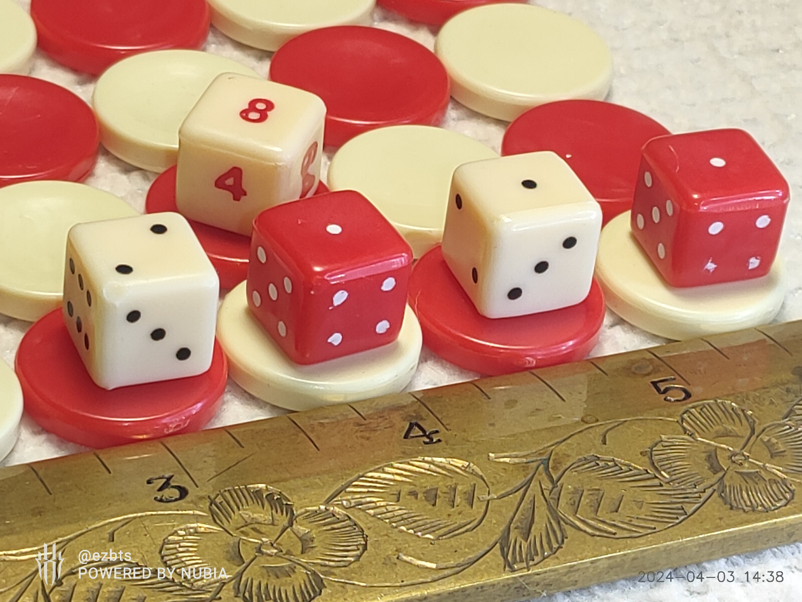Vintage Mini set of 30 Red and Cream Backgammon Pieces w/ 3/8" dice and ...