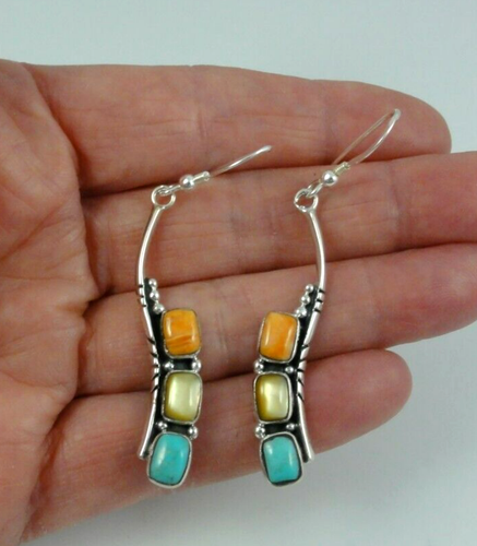 Sterling Silver Turquoise Spiny Oyster & Shell Multi-Color Dangle Hook ...